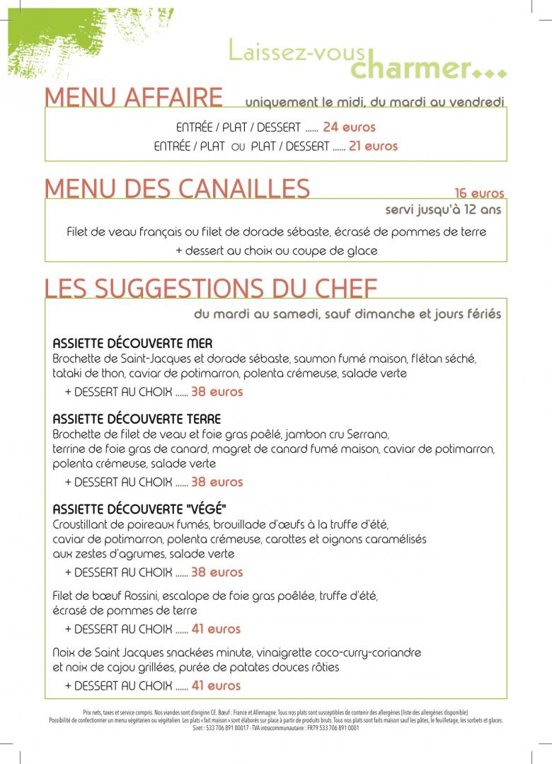 Nos menus - Restaurant Le Télégraphe - Villefranche-sur-Saône, Beaujolais